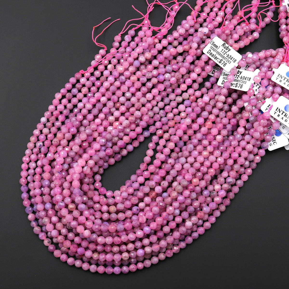 Real Genuine Natural Pink Ruby Gemstone Faceted 5mm Round Beads 15.5 ...