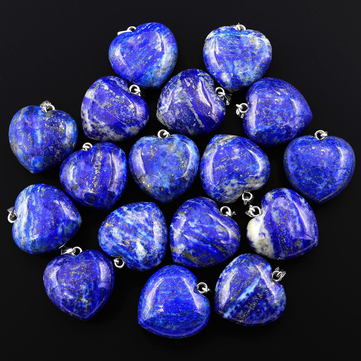 Natural Blue Lapis w/ Pyrite Matrix 30mm Puffy Heart Pendant Natural C ...