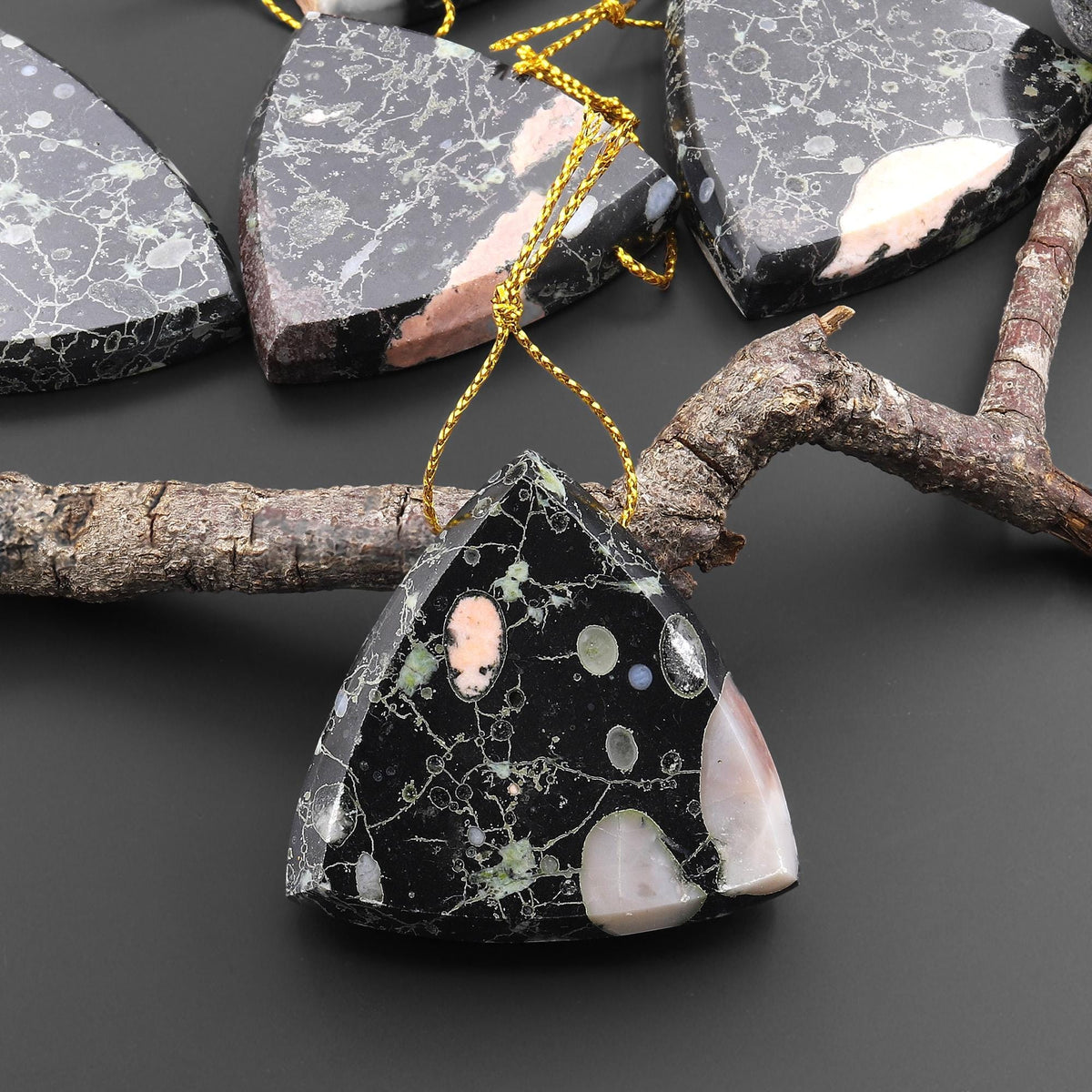 Natural Cherry Blossom Jasper Aka Flower Jasper Faceted Triangle Gemst ...