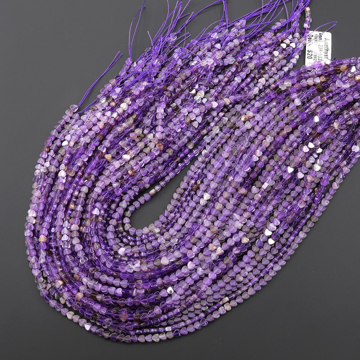 Natural Purple Amethyst Smooth Heart Beads 4mm Gemstone 15.5" Strand ...