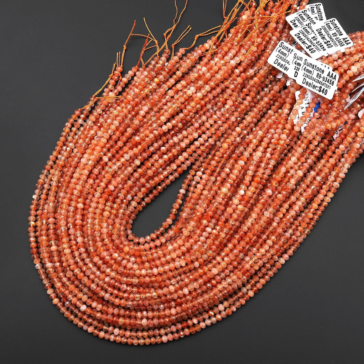 AAA Faceted Natural Arusha Orange Sunstone Rondelle Beads 4mm Gemstone ...