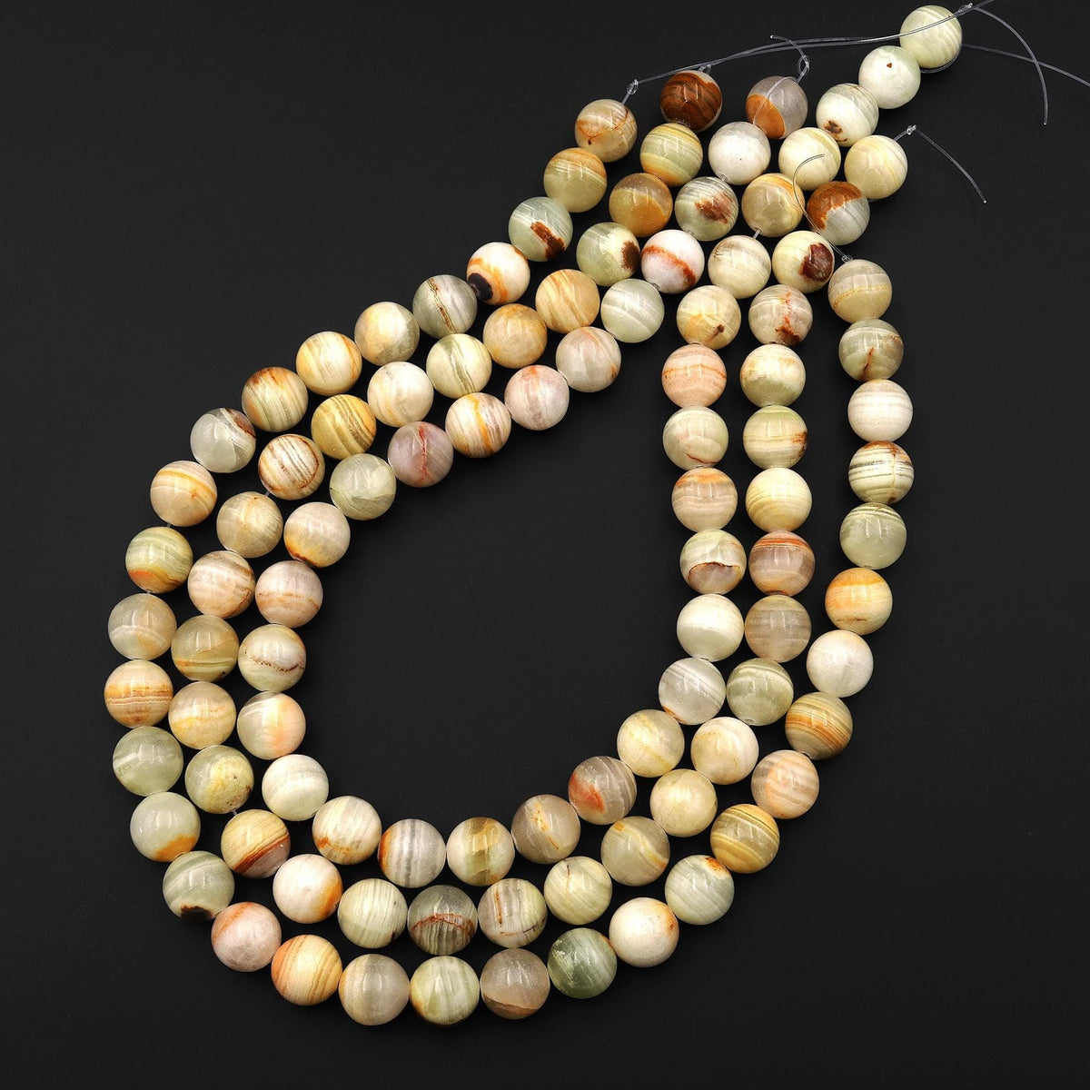 AAA Natural Striped Yellow Green Calcite Round Beads 12mm 15.5" Strand ...