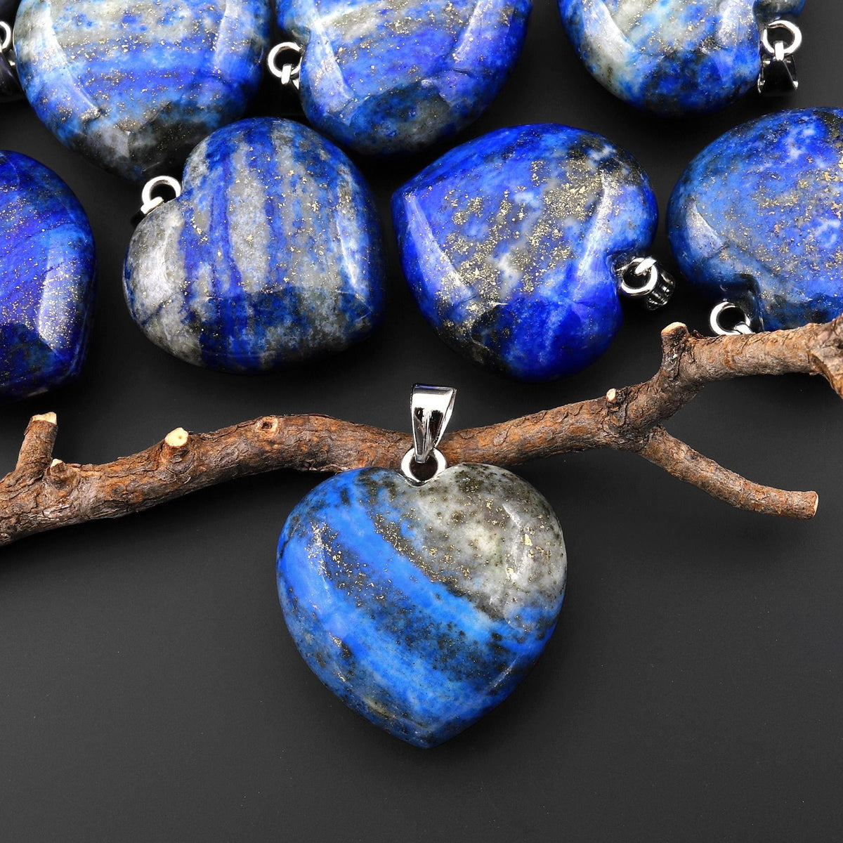 Natural Denim Blue Lapis Heart 30mm Pendant Natural Crystal Focal Bead ...
