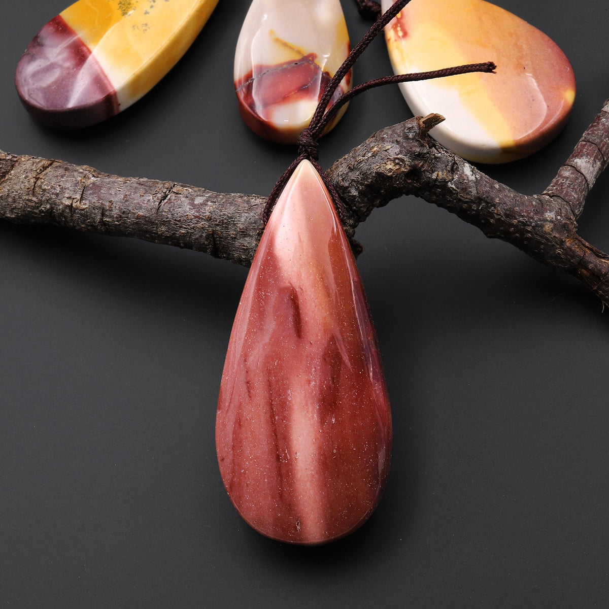 Natural Maroon Red Australian Mookaite Jasper Teardrop Top Side Drille ...
