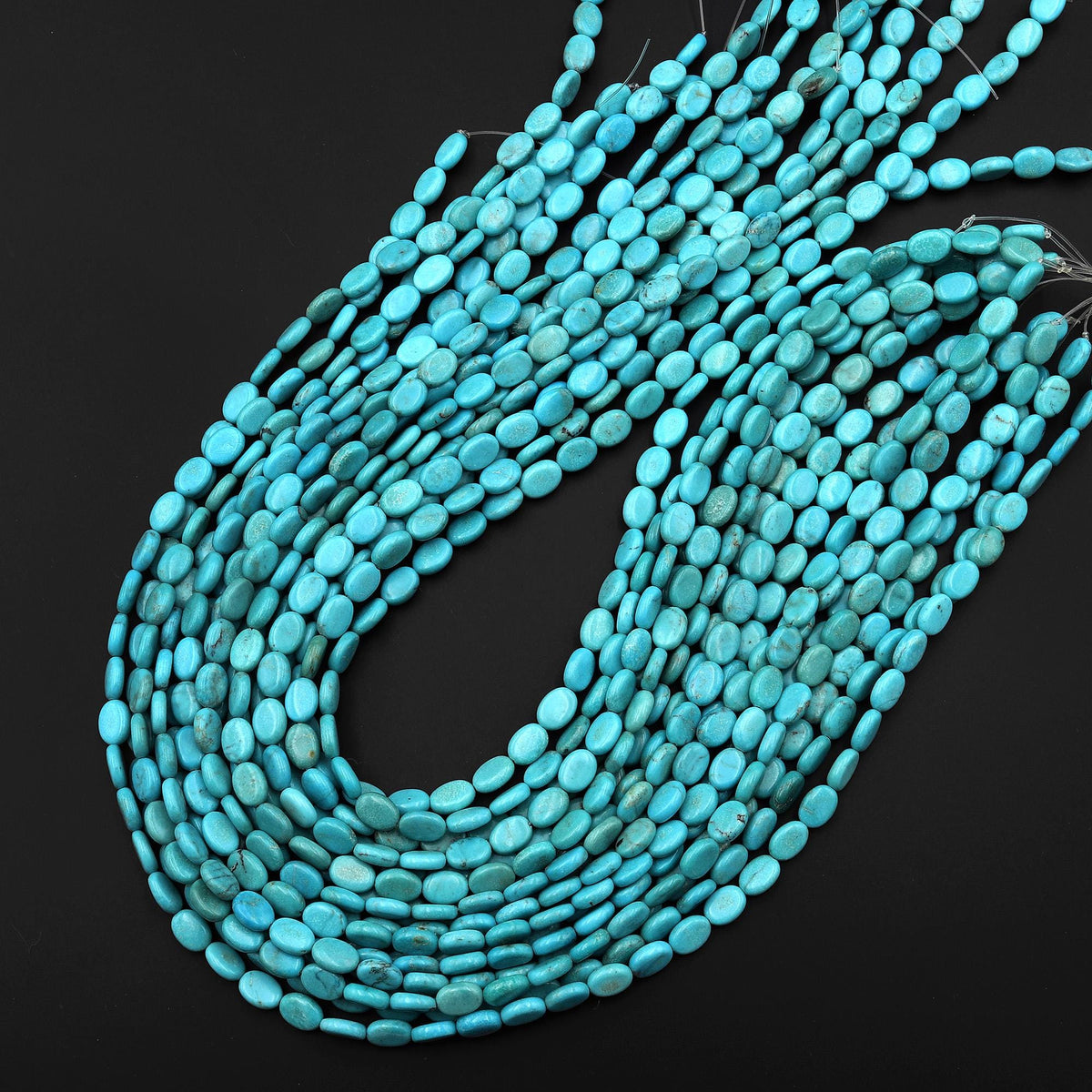 Genuine Natural Blue Turquoise Smooth Rice Oval 8x6mm Beads 15.5" Stra ...