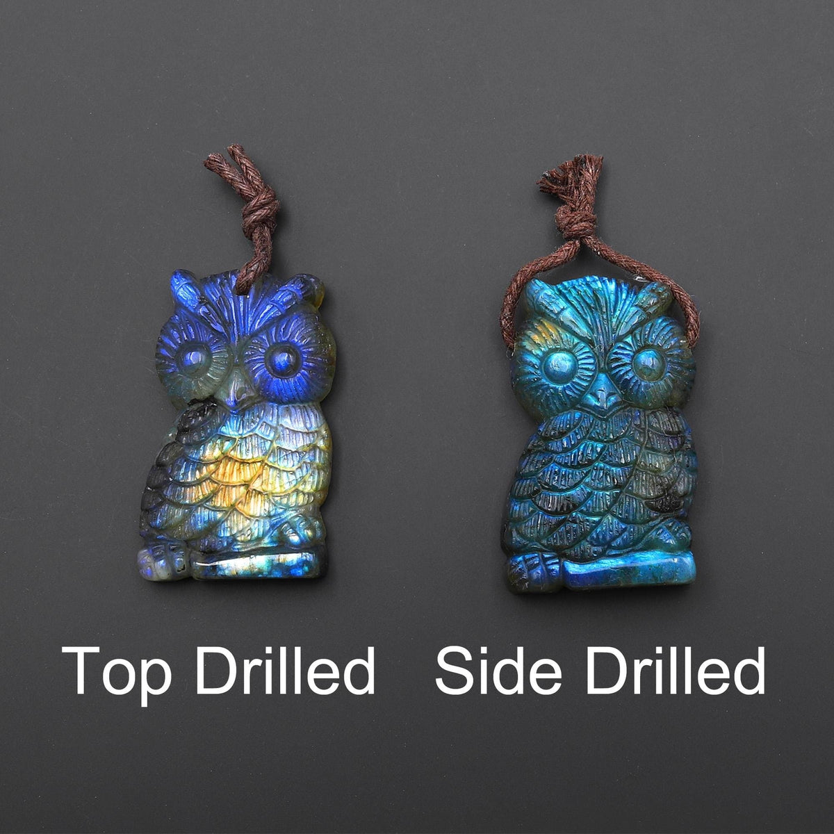 AAA Hand Carved Natural Labradorite Owl Pendant Drilled Gemstone Focal ...