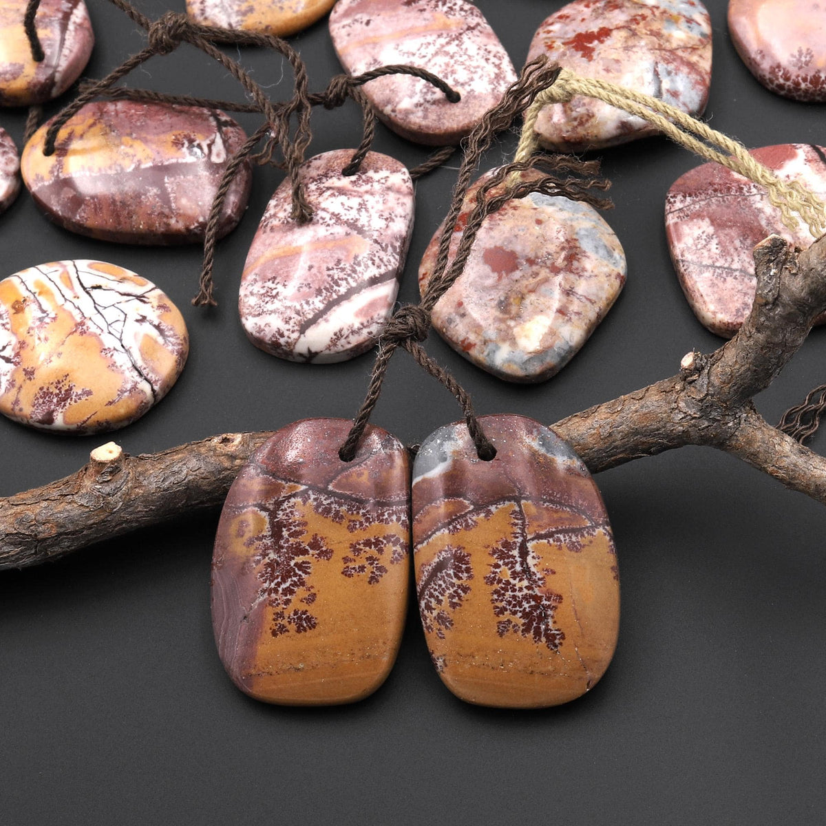 Natural Sonora Dendritic Rhyolite Jasper Freeform Oval Drop Shape Earr ...