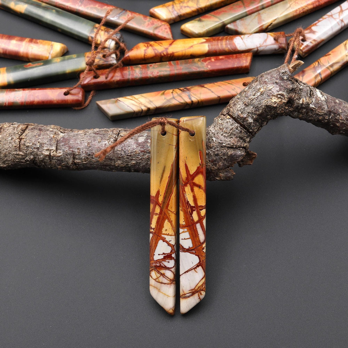 Natural Red Creek Jasper Linear Thin Spike Beveled Rectangle Earring P ...