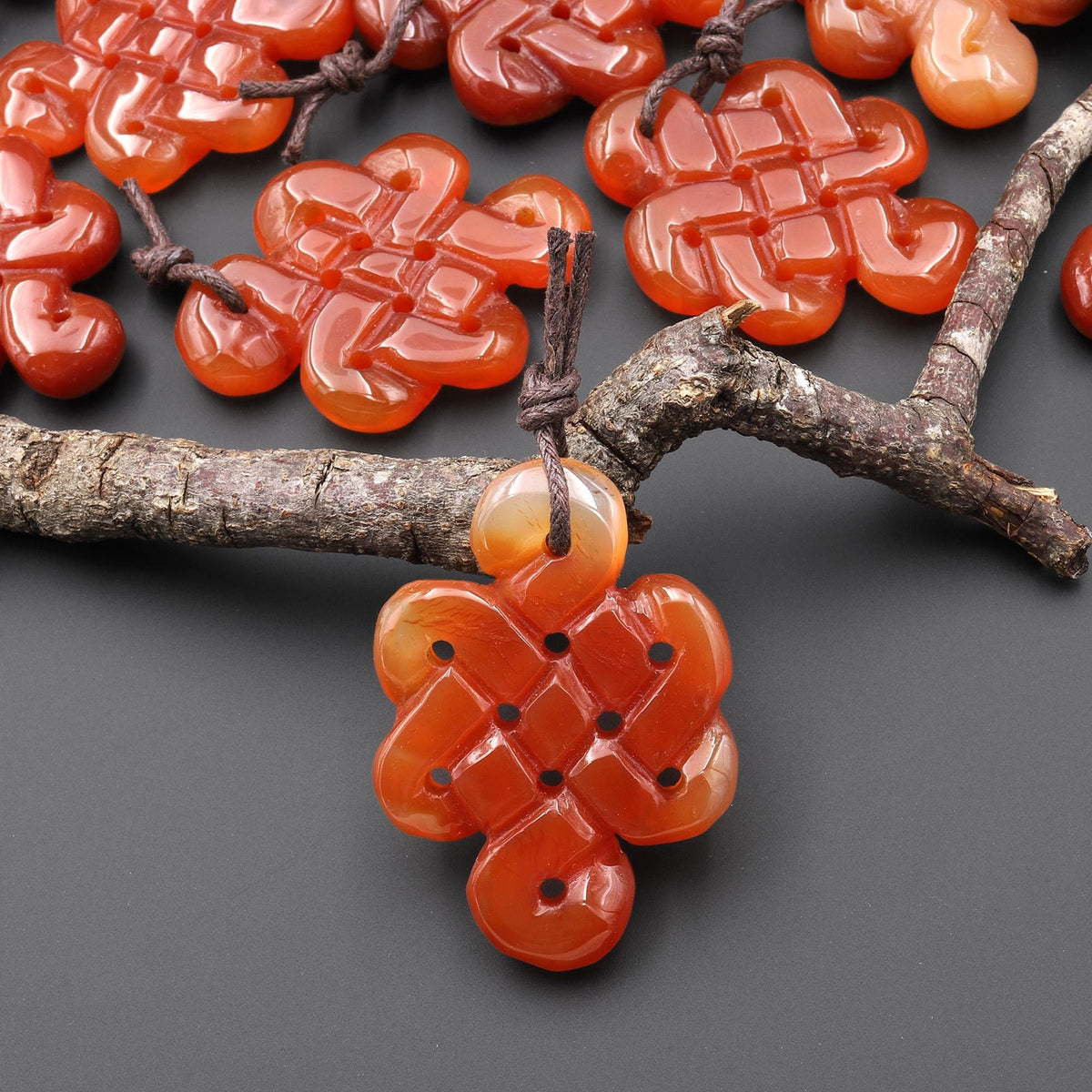 Hand Carved Natural Red Orange Carnelian Infinity Eternal Endless Knot ...