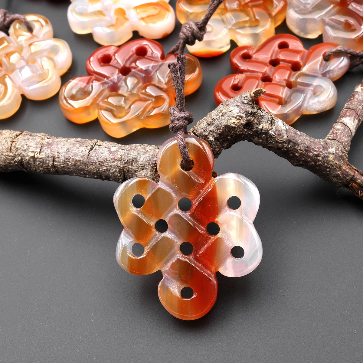 Hand Carved Natural Creamy Red Orange Carnelian Infinity Eternal Endle ...