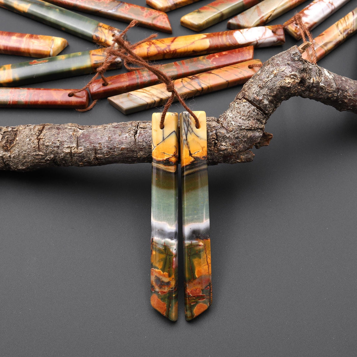 Natural Red Creek Jasper Linear Thin Spike Beveled Rectangle Earring P ...