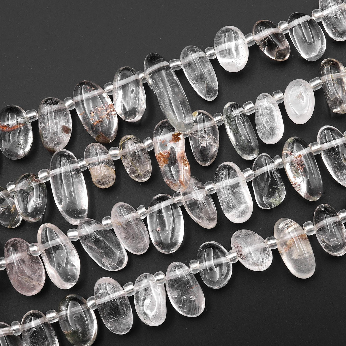 Natural Clear Phantom Quartz Freeform Oval Pebble Nugget Beads Side Dr ...