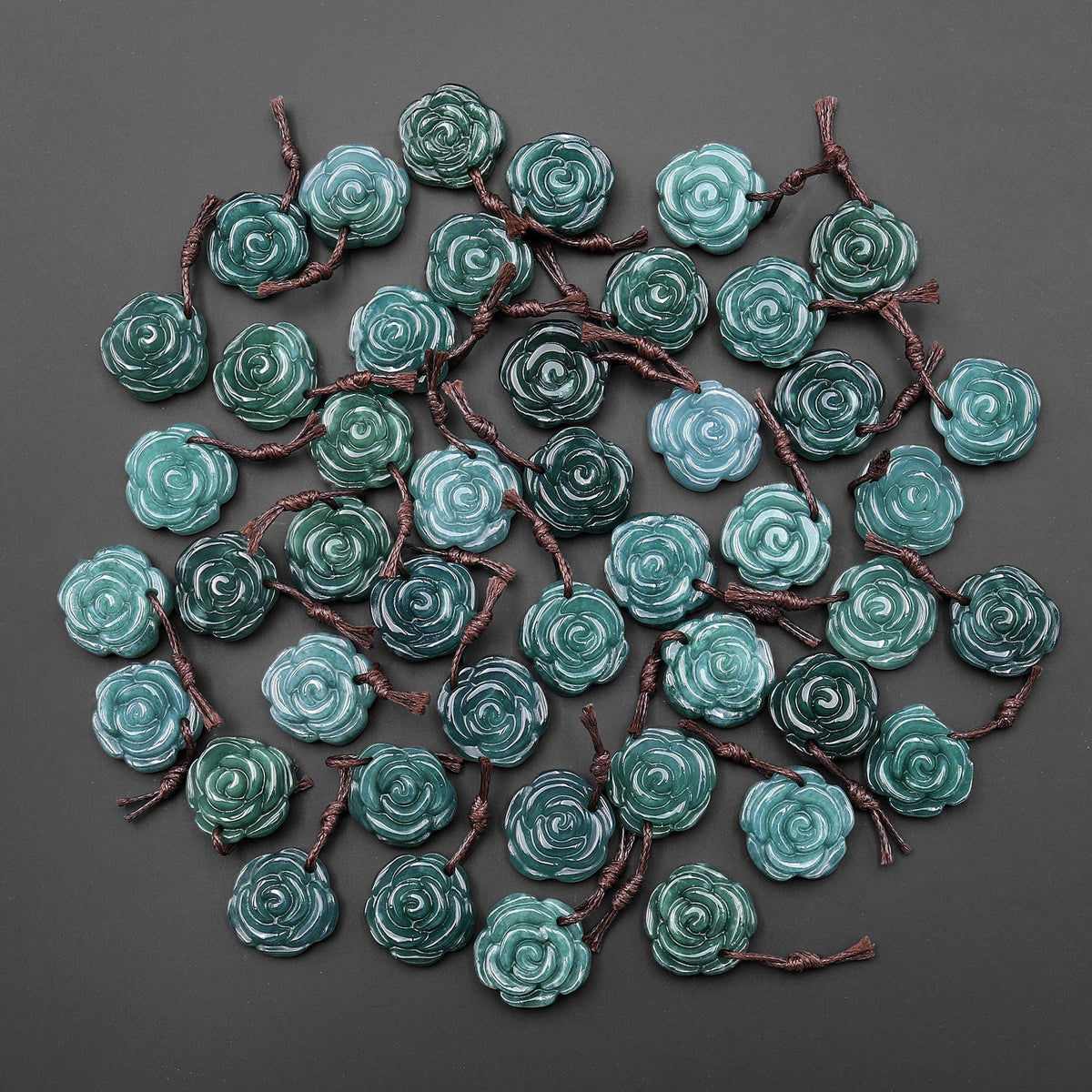 Hand Carved Natural Dark Blue Green Guatemalan Jade Rose Flower Gemsto ...