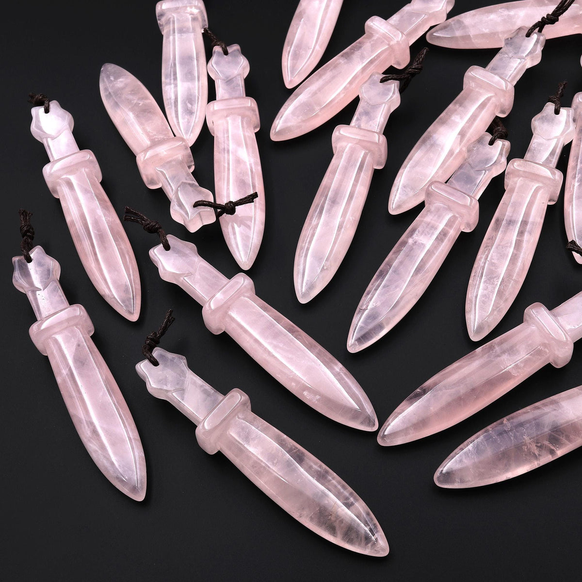 Natural Pink Rose Quartz Sword Pendant Drilled Focal Stone Bead ...