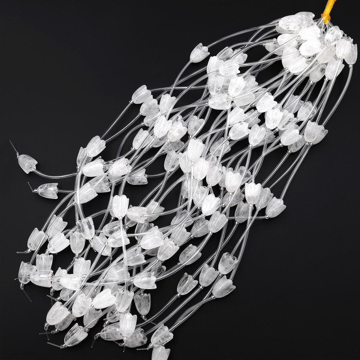 AAA Natural Rock Quartz Hand Carved Tulip Lily Flower Vertically Drill ...