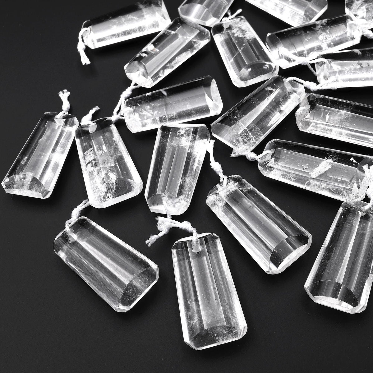 Natural Rock Quartz Pendant Faceted Trapezoid Gemstone Crystal Focal B ...