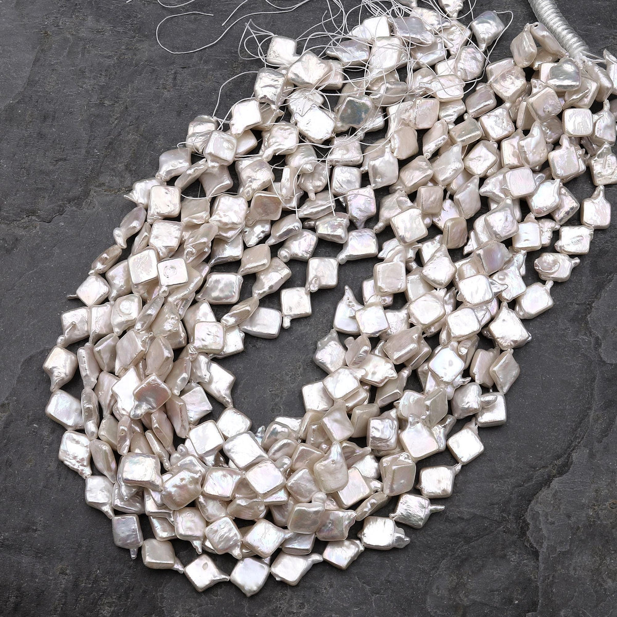 Natural White Irregular Freeform Square Diagonally Drilled Freshwater ...
