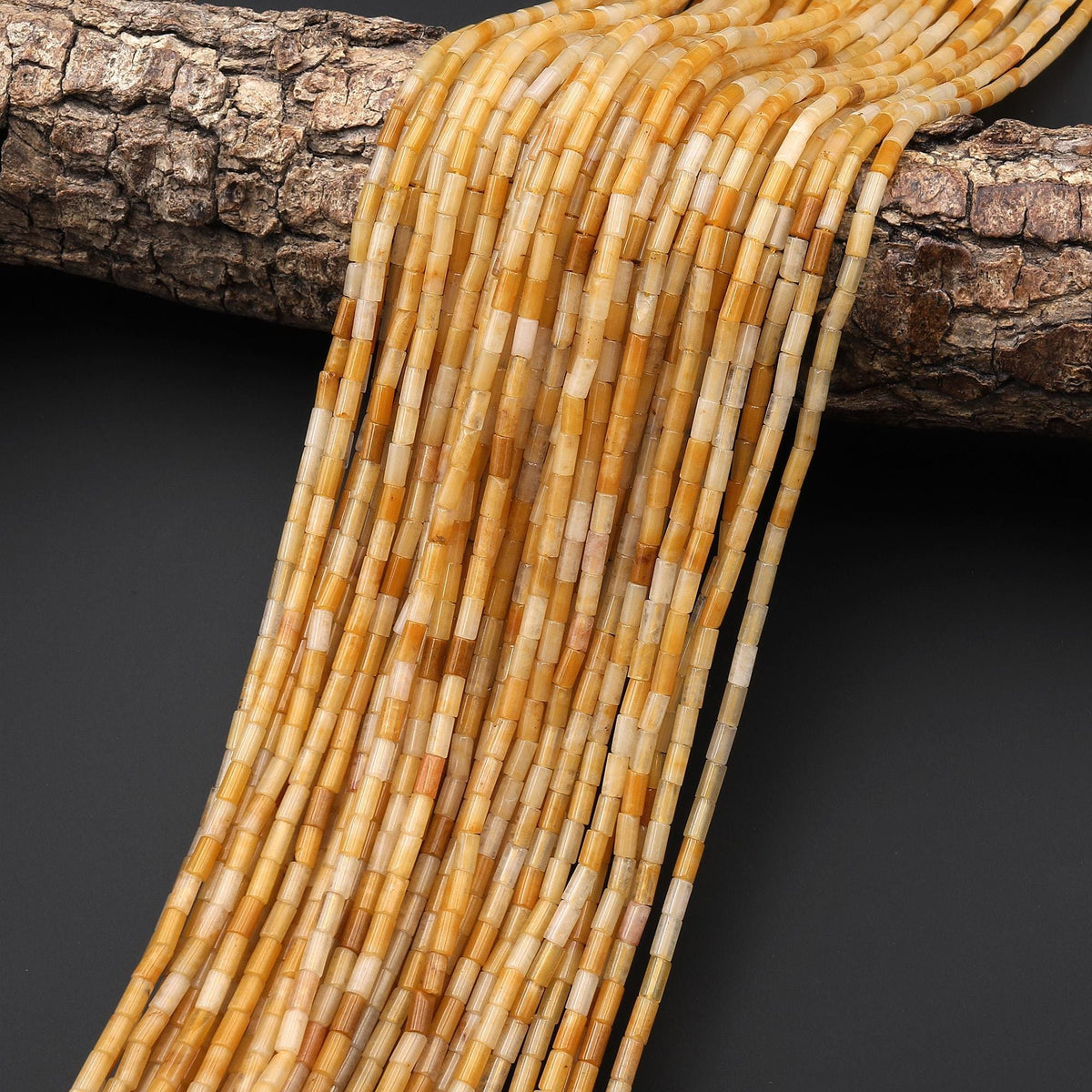 Natural Yellow Aventurine 4x2mm Small Thin Smooth Spacer Tube Beads 15 ...
