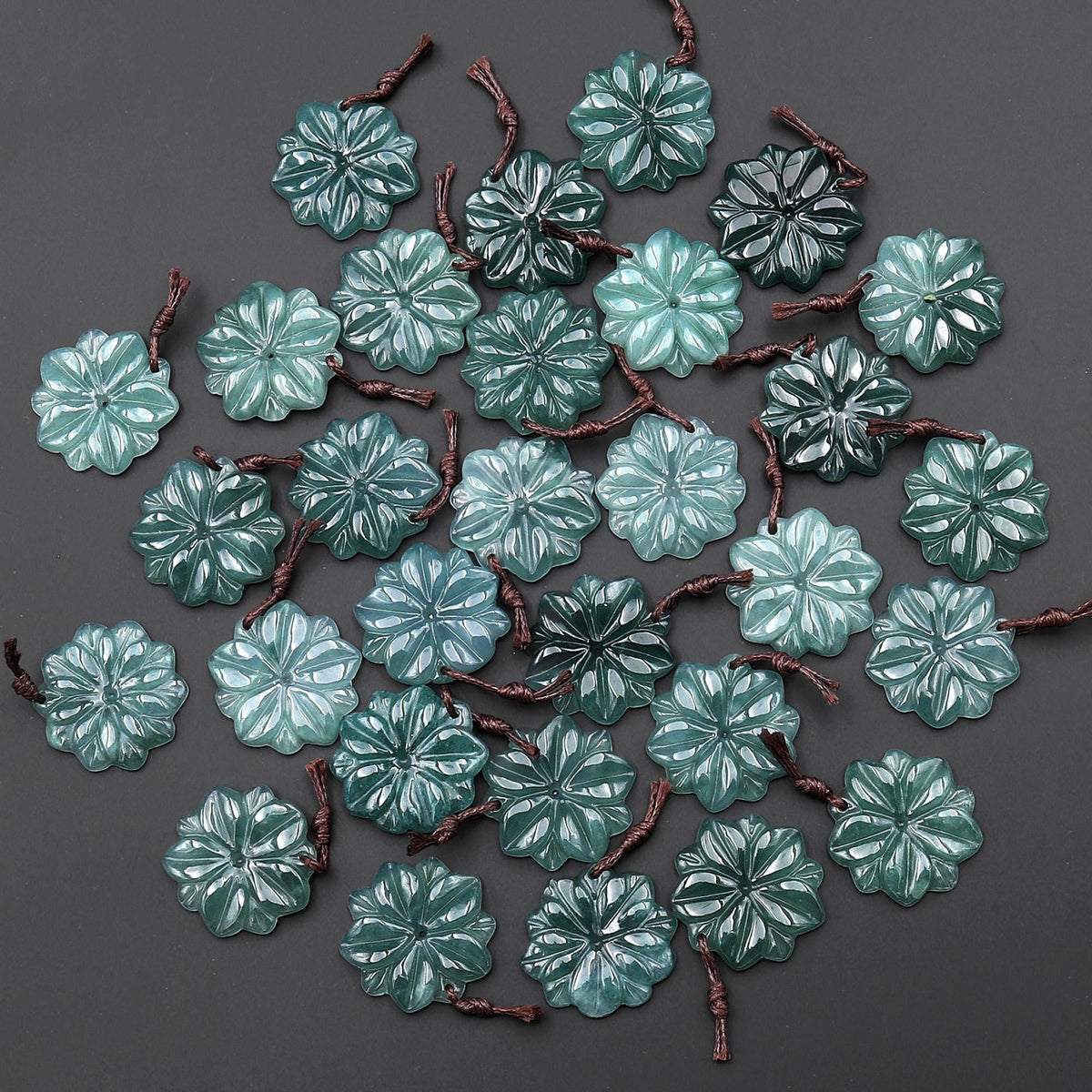 Hand Carved Natural Blue Green Guatemalan Jade Flower Drilled Gemstone ...