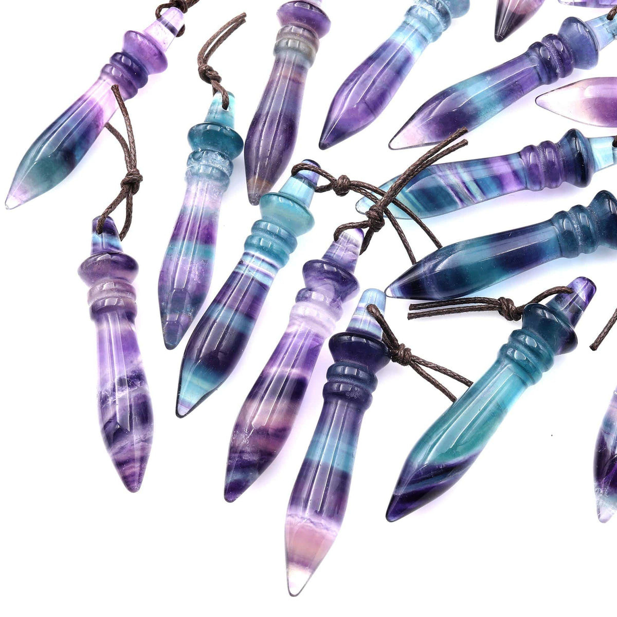 Natural Fluorite Carved Wand Ritual Dagger Pendant Drilled Crystal Gem ...