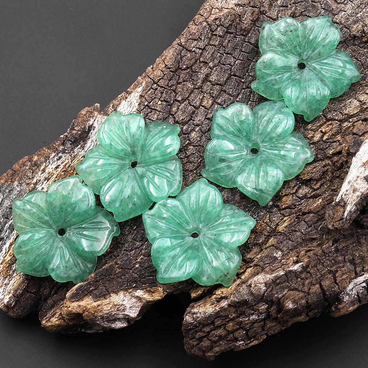 Hand Carved Center Drilled Natural Gemstone Flower Beads 14mm Choose f ...