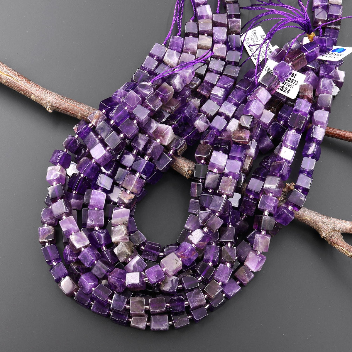 Natural Purple Amethyst 8mm Smooth Cube Dice Gemstone Beads 15.5" Stra ...