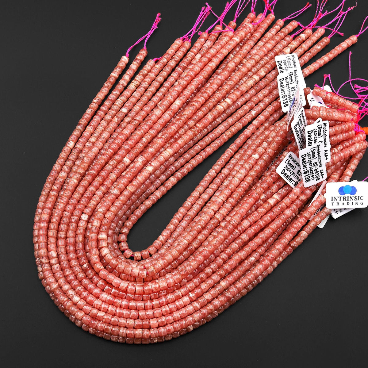 AAA+ Natural Red Pink Rhodochrosite Smooth Heishi Rondelle 4mm 5mm Bea ...