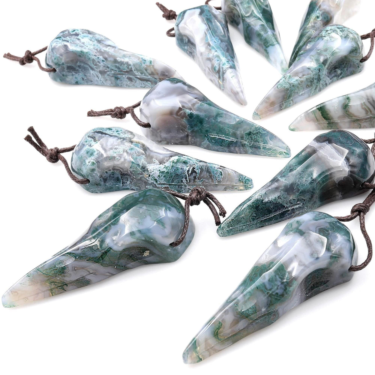 Hand Carved Natural Green Moss Agate Raven Skull Pendant Representing ...