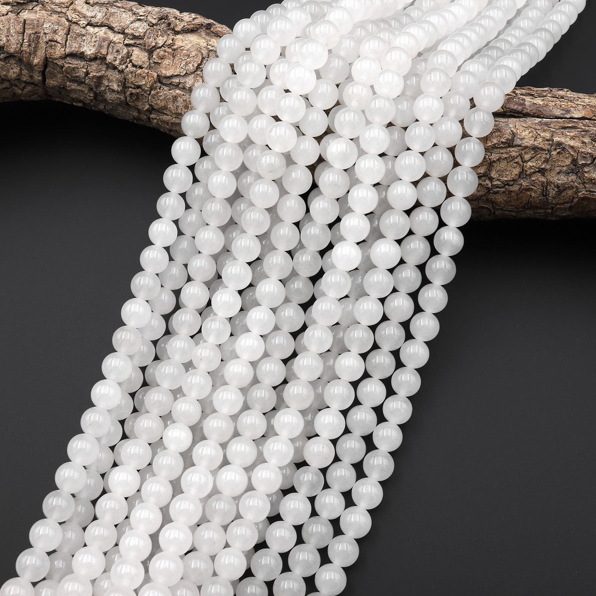 Pristine White Gemmy Natural Ice Mountain Jade 6mm 8mm 10mm Smooth Rou ...
