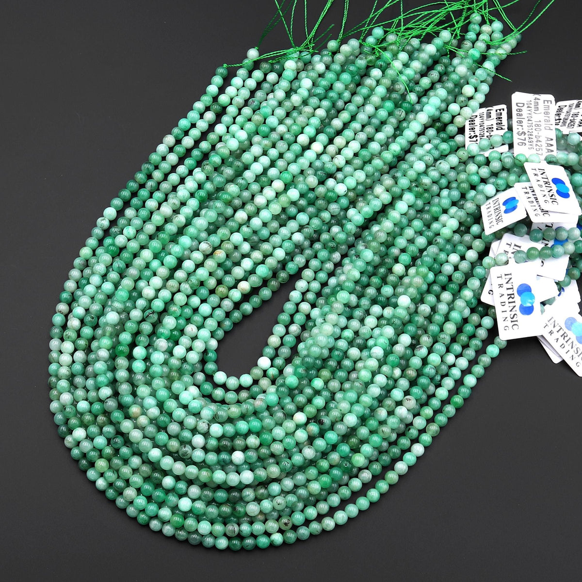 Real Genuine Natural Green Emerald Gemstone Smooth 3mm 4mm Round Beads ...