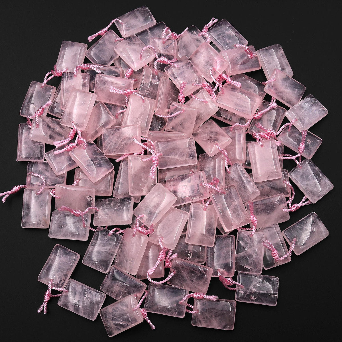 Natural Pink Rose Quartz Smooth Beveled Rectangle Earring Pair Drilled ...