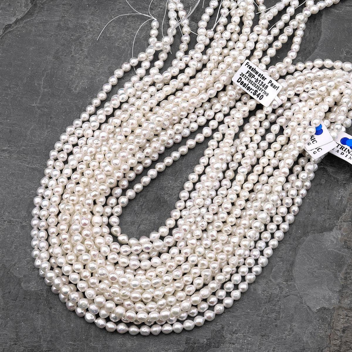 Genuine Freshwater Small 5mm Off Round White Pearls 15.5" Strand ...