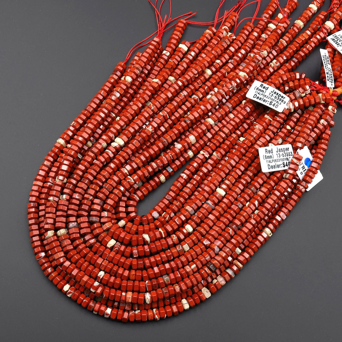 AAA Faceted Natural Red Brecciated River Jasper Beads 6mm hexagon Heis ...