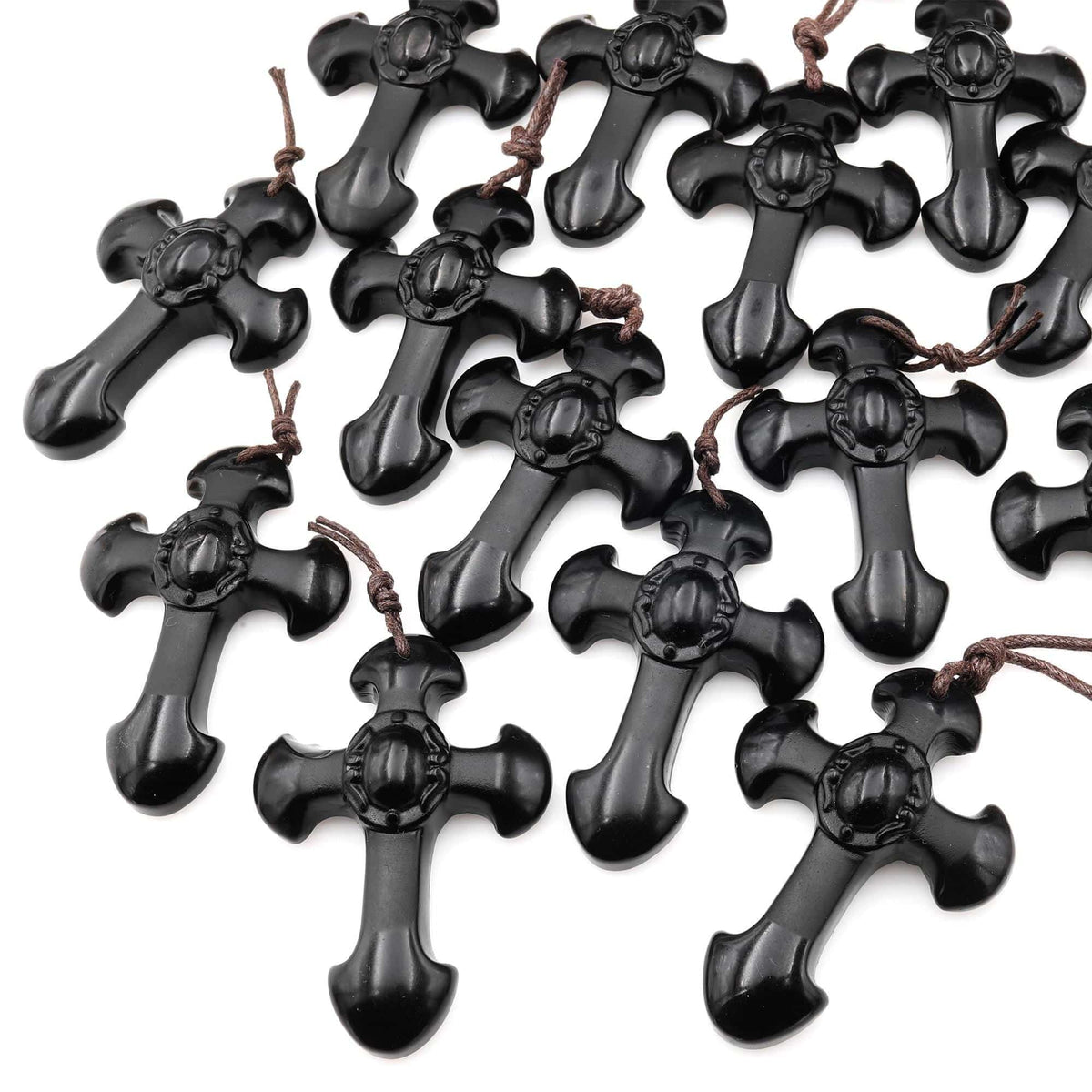 Two-Tone Natural Black Obsidian Cross Pendant – Polished & Matte Finis ...