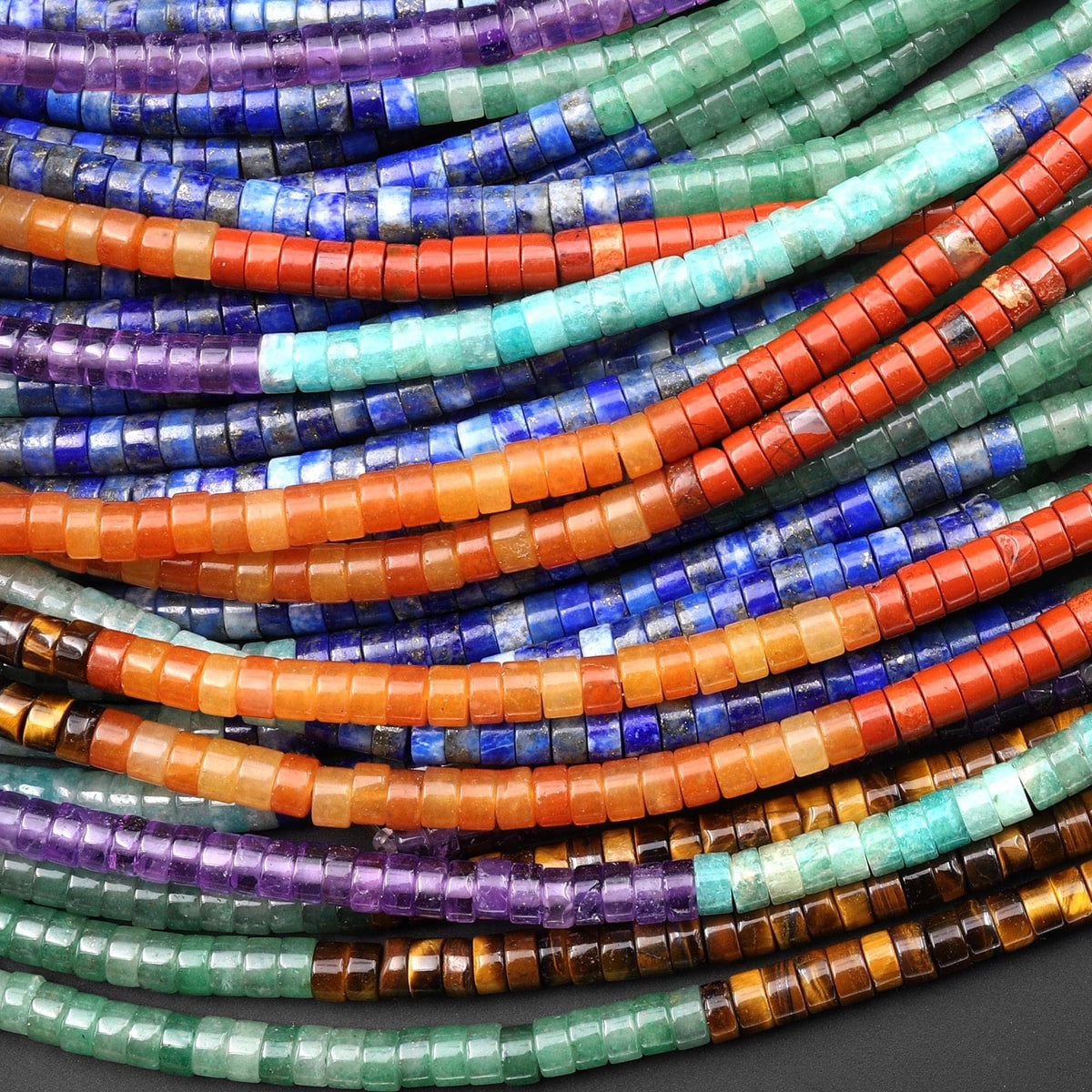 AAA Natural Chakra Beads 3mm 4mm Heishi Gemstone Amethyst Amazonite La ...