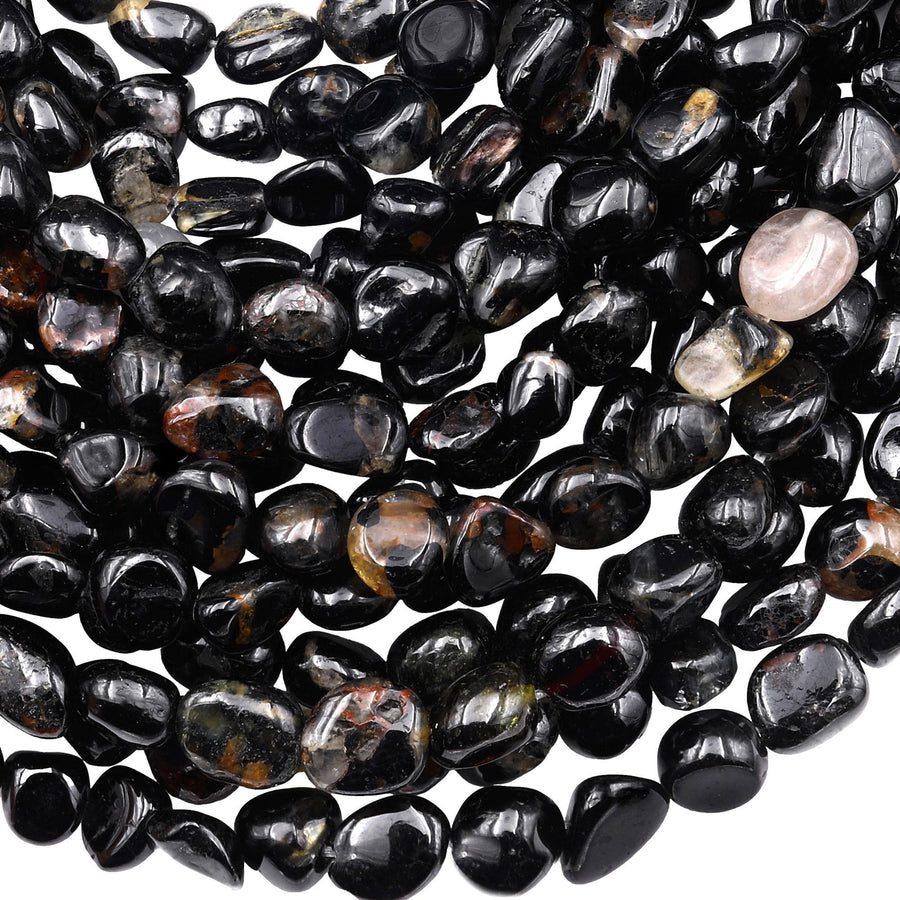 Natural Black Tourmaline Freeform Small Pebble Nugget Beads Gemstone 1 ...