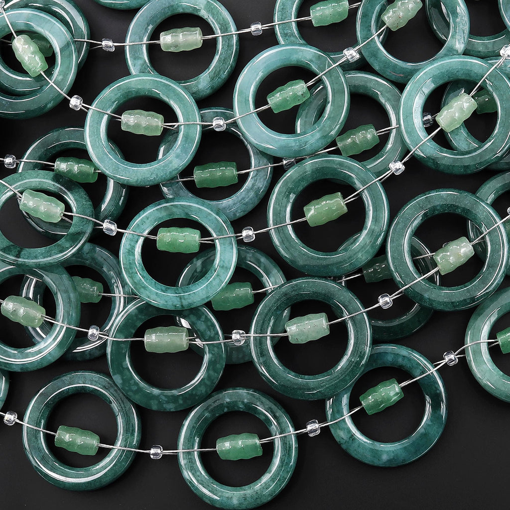 Natural Blue Green Guatemalan Jade 25mm Smooth Ring Circle Gemstone Fo ...