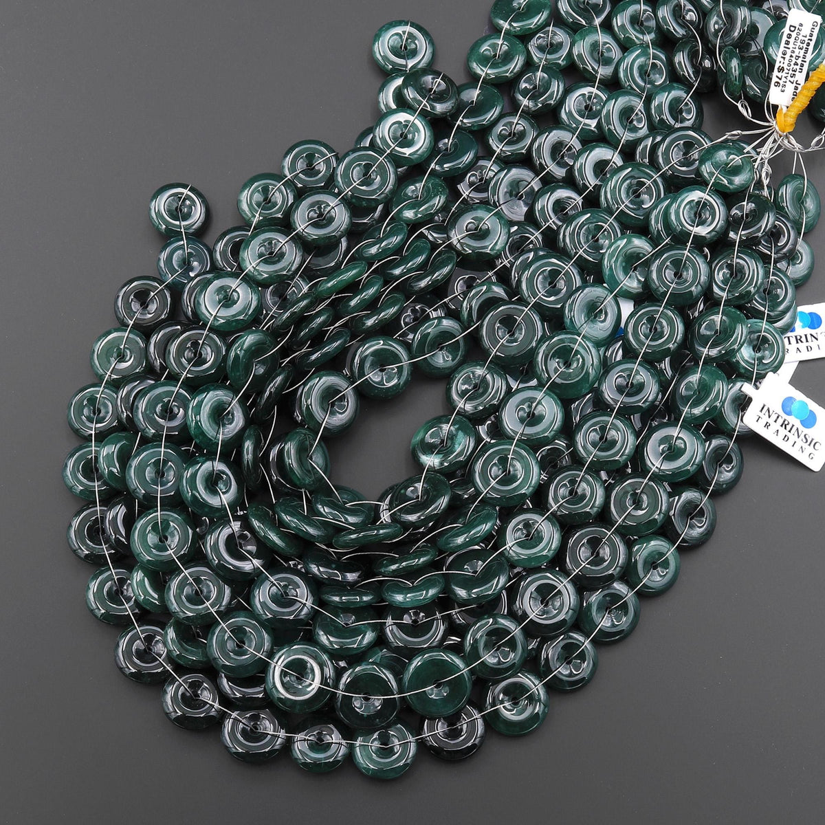 Natural Blue Green Guatemalan Jade 16mm Gemstone Donut Beads 15.5" Str ...