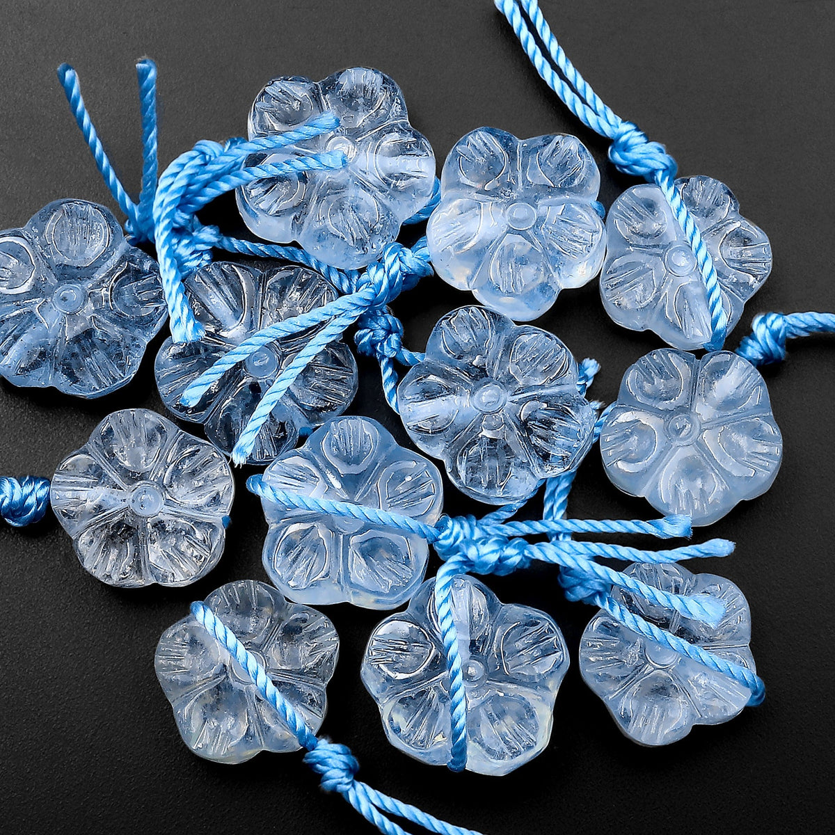 AAA Natural Blue Aquamarine Hand Carved Cherry Blossom Flower Gemstone ...