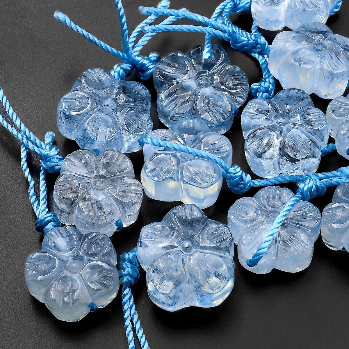 AAA Natural Blue Aquamarine Hand Carved Cherry Blossom Flower Gemstone ...