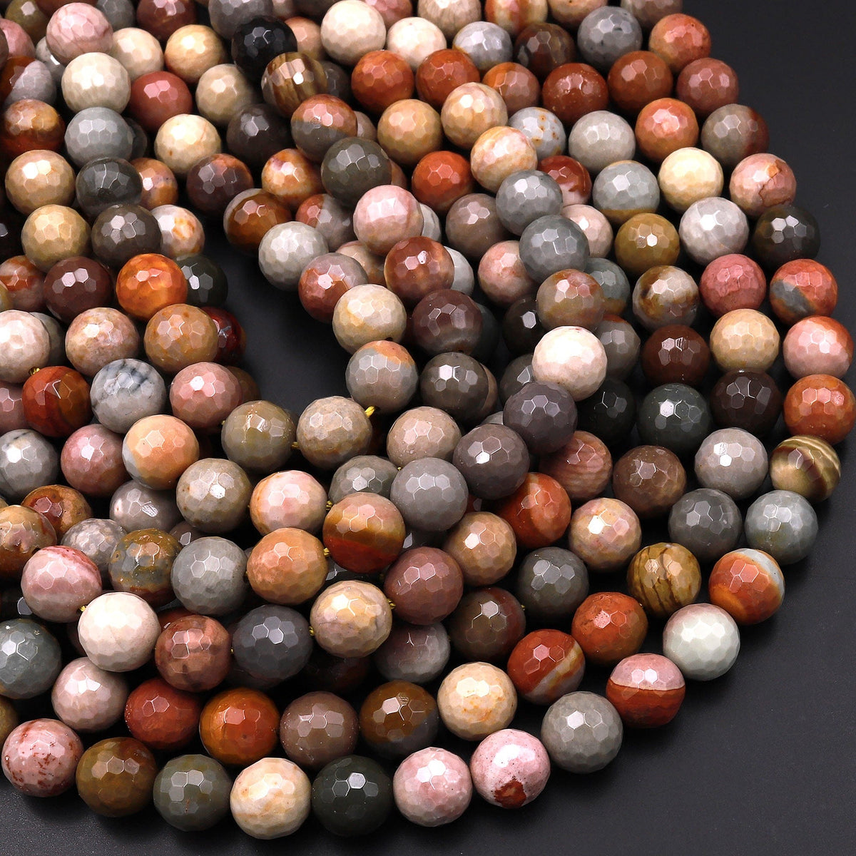 Faceted Polychrome Landscape Ocean Jasper 4mm 6mm 8mm 10mm 12mm Round ...