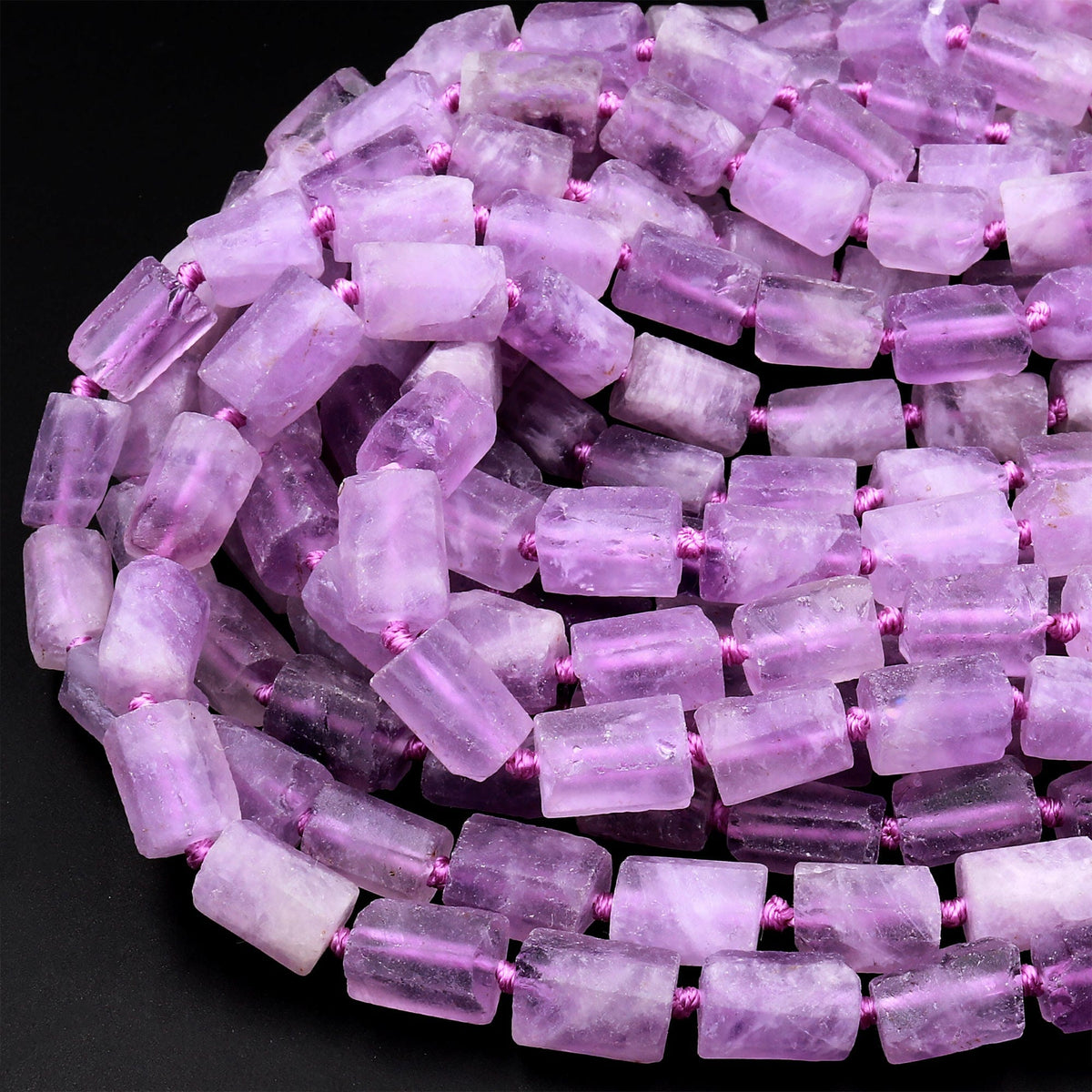 Matte Finish Natural Amethyst Tube Beads Organic Rough Raw Purple Amet ...