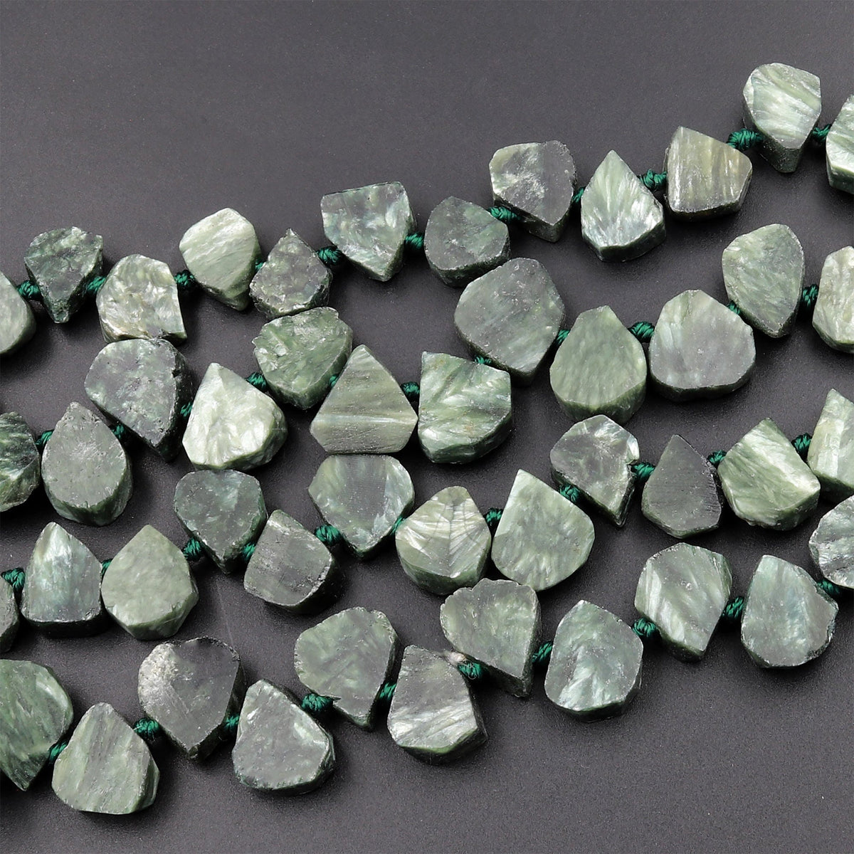 Natural Russian Seraphinite 8mm 10mm Teardrop Beads Raw Organic Cut 16 ...
