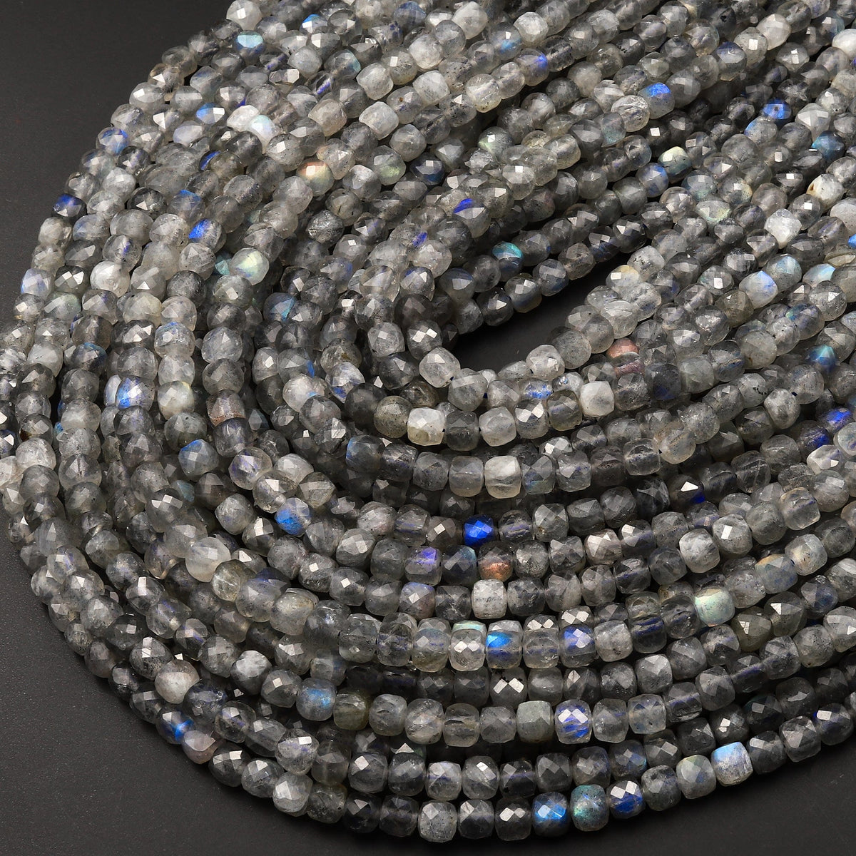 Natural Labradorite Faceted 4mm 6mm Cube Gemstone Beads 15.5" Strand ...