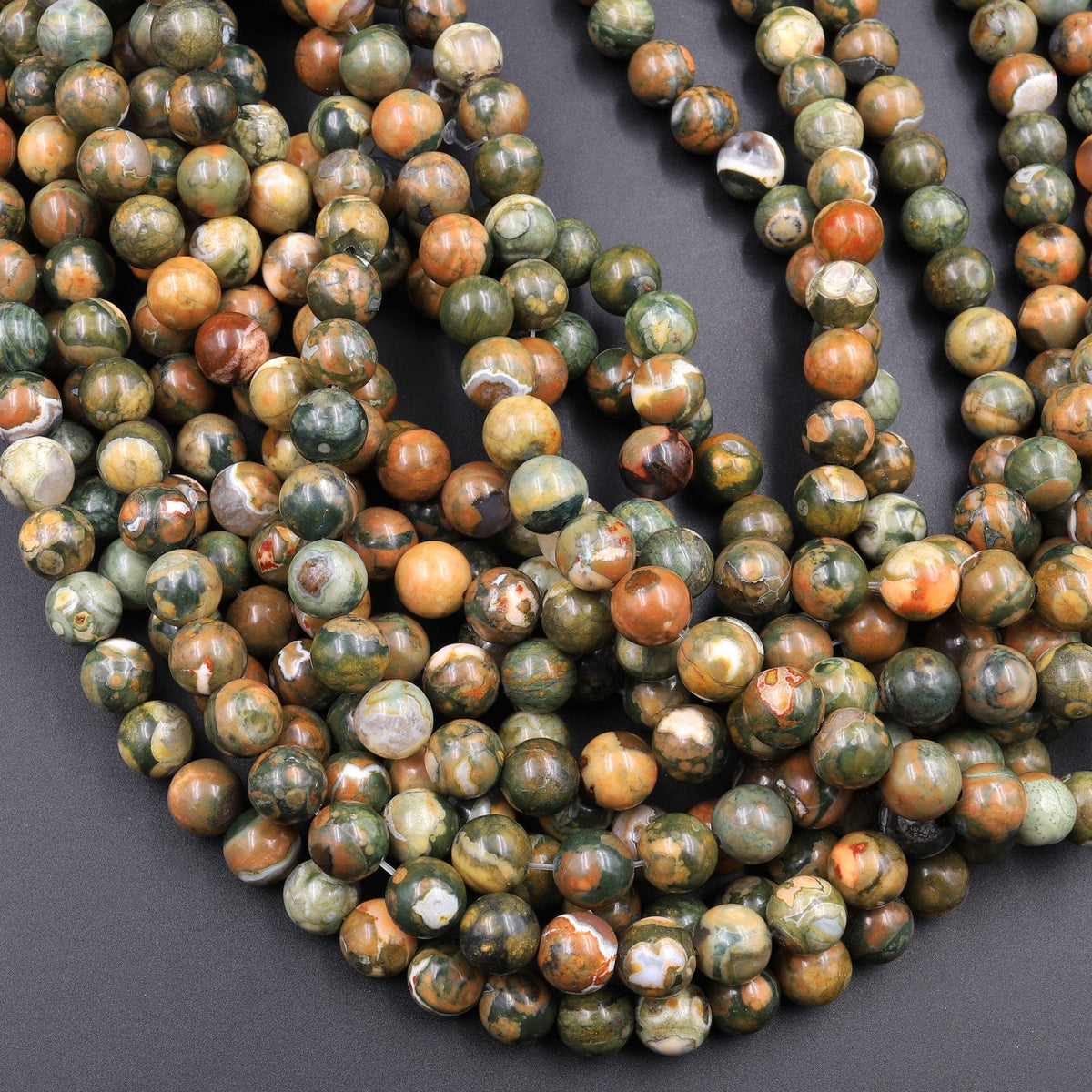 Rainforest Rhyolite Jasper 4mm 6mm 8mm 10mm Smooth Polished Round Beads ...