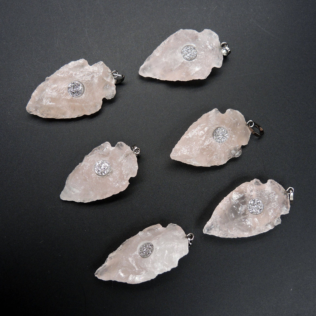 Natural Rough Raw Pink Rose Quartz Pendants With Silver Druzy Inlay Ce ...