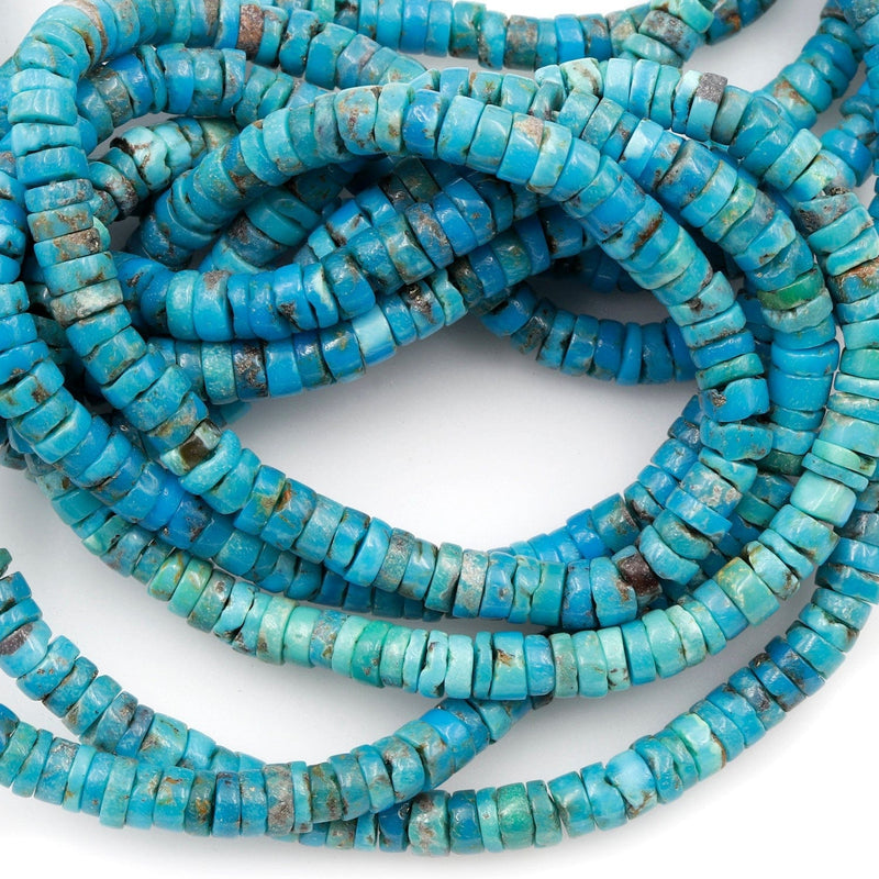 Genuine 100% Natural Turquoise Heishi Beads Rondelle Disc Wheel Real G ...