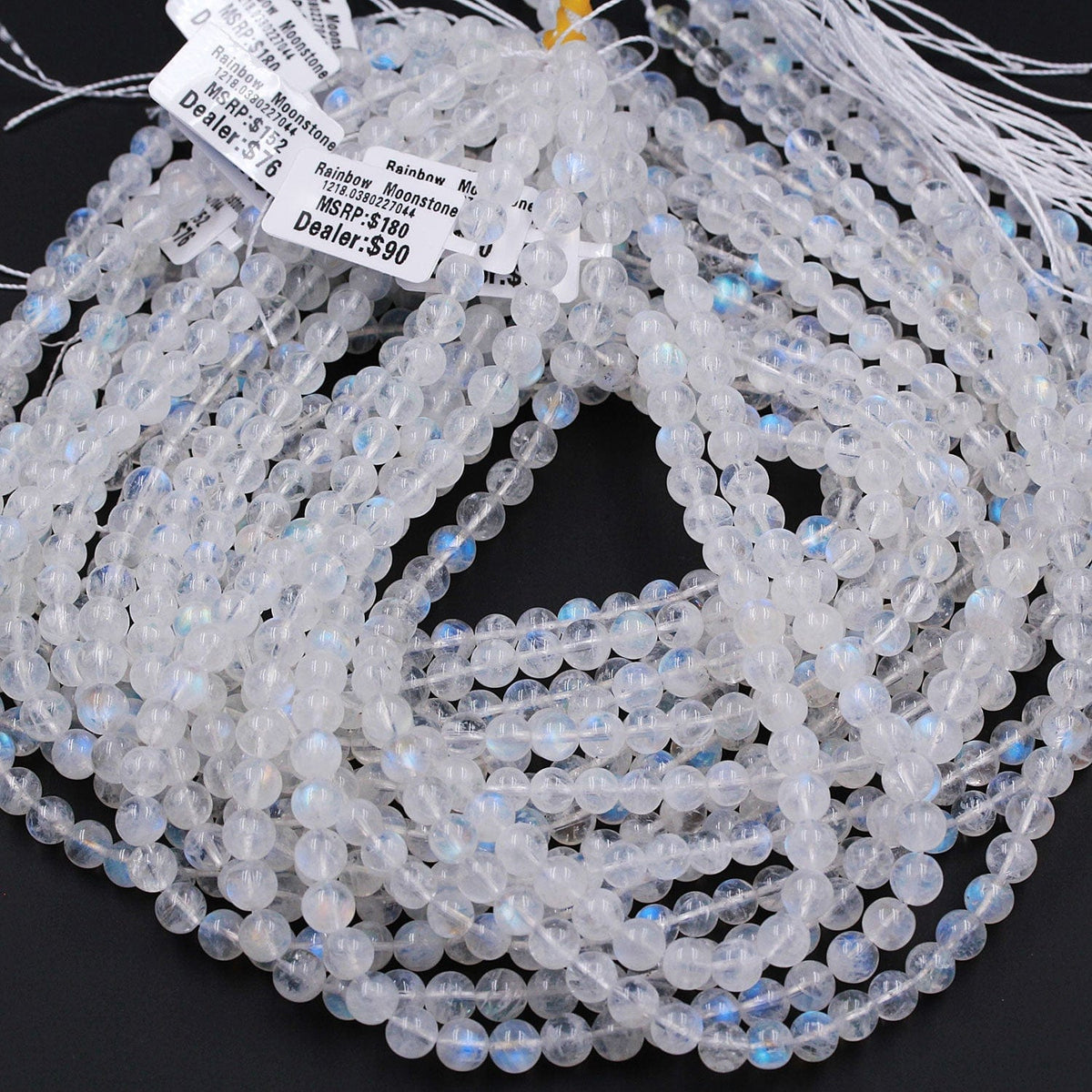 AAA Natural Rainbow Moonstone Round Beads 4mm 6mm Blue Flashes Super T ...