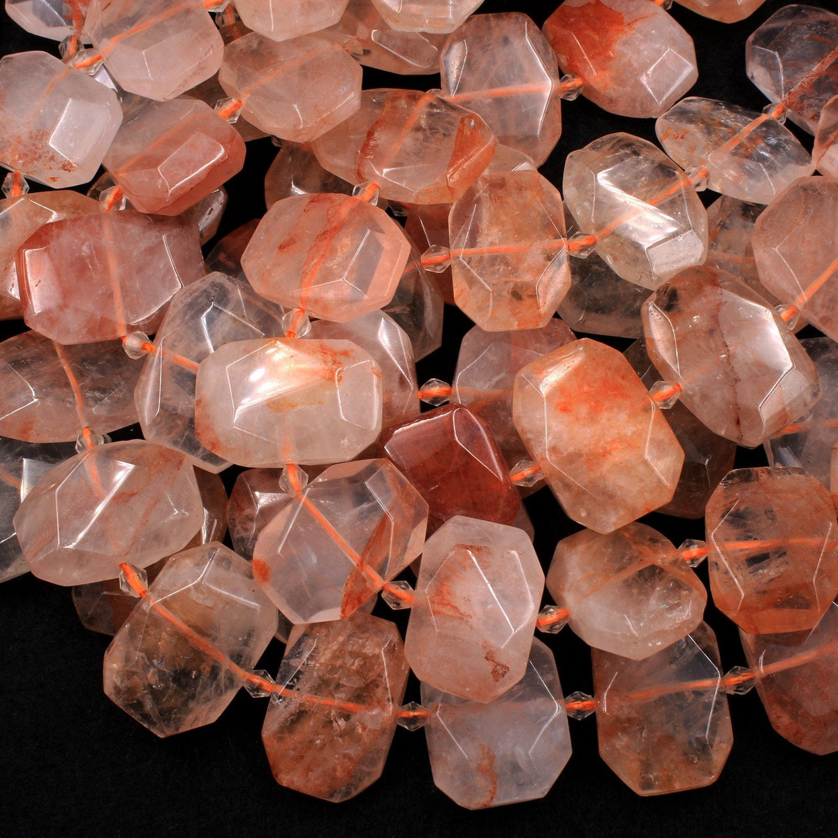 Natural Red Lepidocrocite Quartz Beads Large Faceted Faceted Rectangle ...