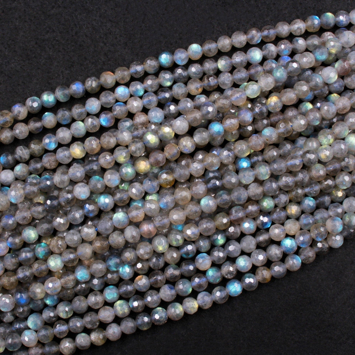 Faceted Labradorite 4mm 6mm Round Beads AA Quality Tons of Flashes Mic ...